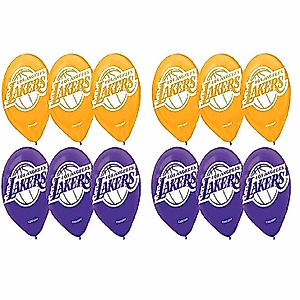 Amscan LA Lakers Printed Latex Balloons - 12', 6 Pcs (Pack of 2)