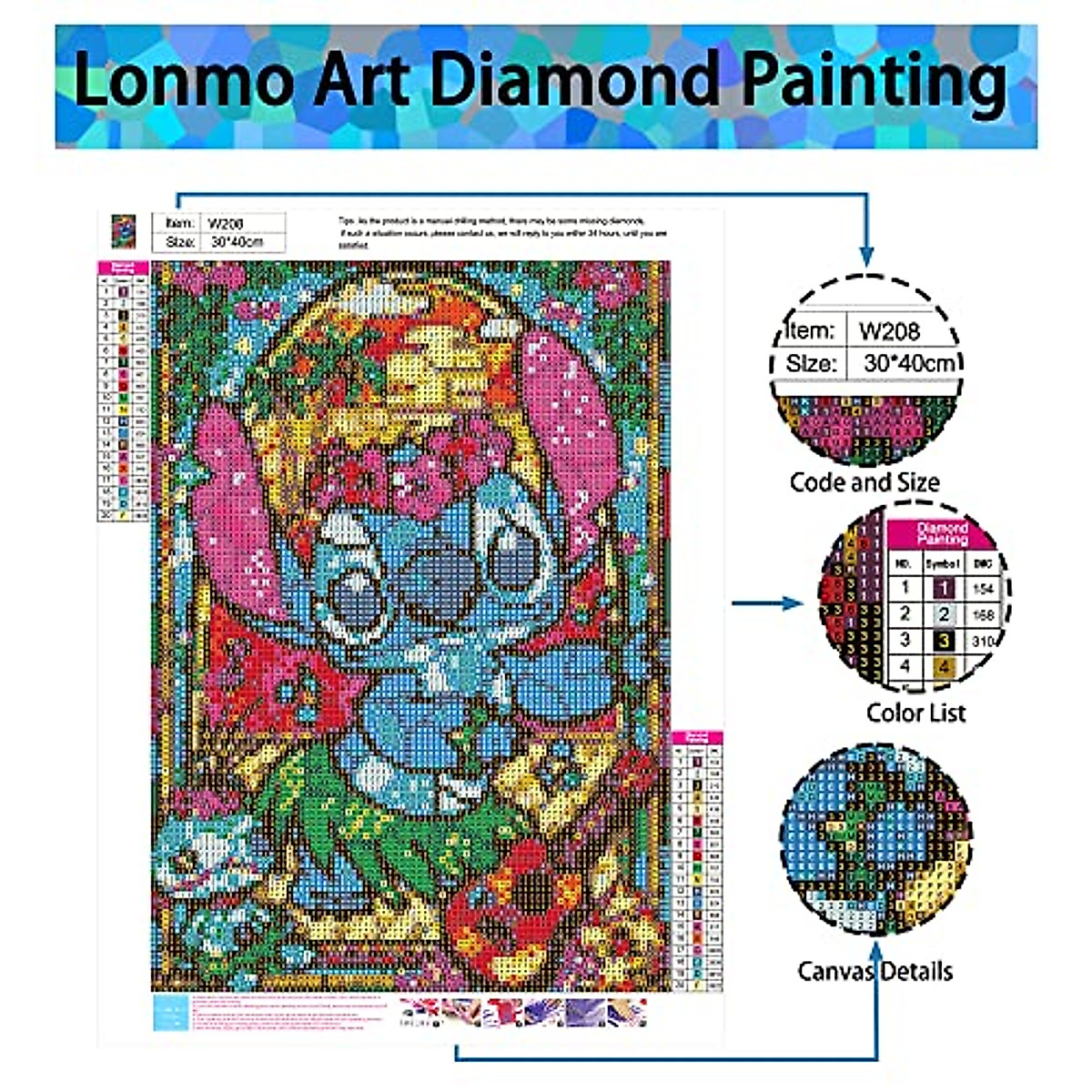 Diamond Painting Kits for Adults, DIY 5D Round Full Drill Art Perfect for Relaxation and Home Wall Decor(Stitch, 12x16inch)