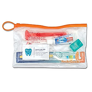 Practicon Smilegoods Adult Deluxe Dental Care Kit with Toothbrush, Toothpaste, Floss, Tongue Cleaner and Lip Balm, 72 pack