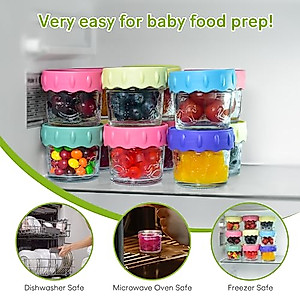 6-Pack Baby Food Storage Containers, 4 Oz Glass Baby Food Jars with Leak-proof Silicone Ring and Lid, Baby Food Containers Freezer Safe for Baby Food Maker, Microwave, Dishwasher