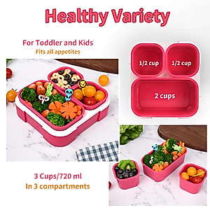 Genteen 2 Packs Bento Box for Kids, Kids Lunch Box with 3 Removable Compartments, Toddler Lunch Box for Daycare, School, BPA-Free Lunch-Box Snack Portion Container (Dark Pink + Purple)