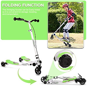 Foldable 3 Wheel Swing Wiggle Scooter with 3-Level Adjustable Height Handle and Quick-Release Folding System, Wiggle Scooter for Kids Ages 3-12