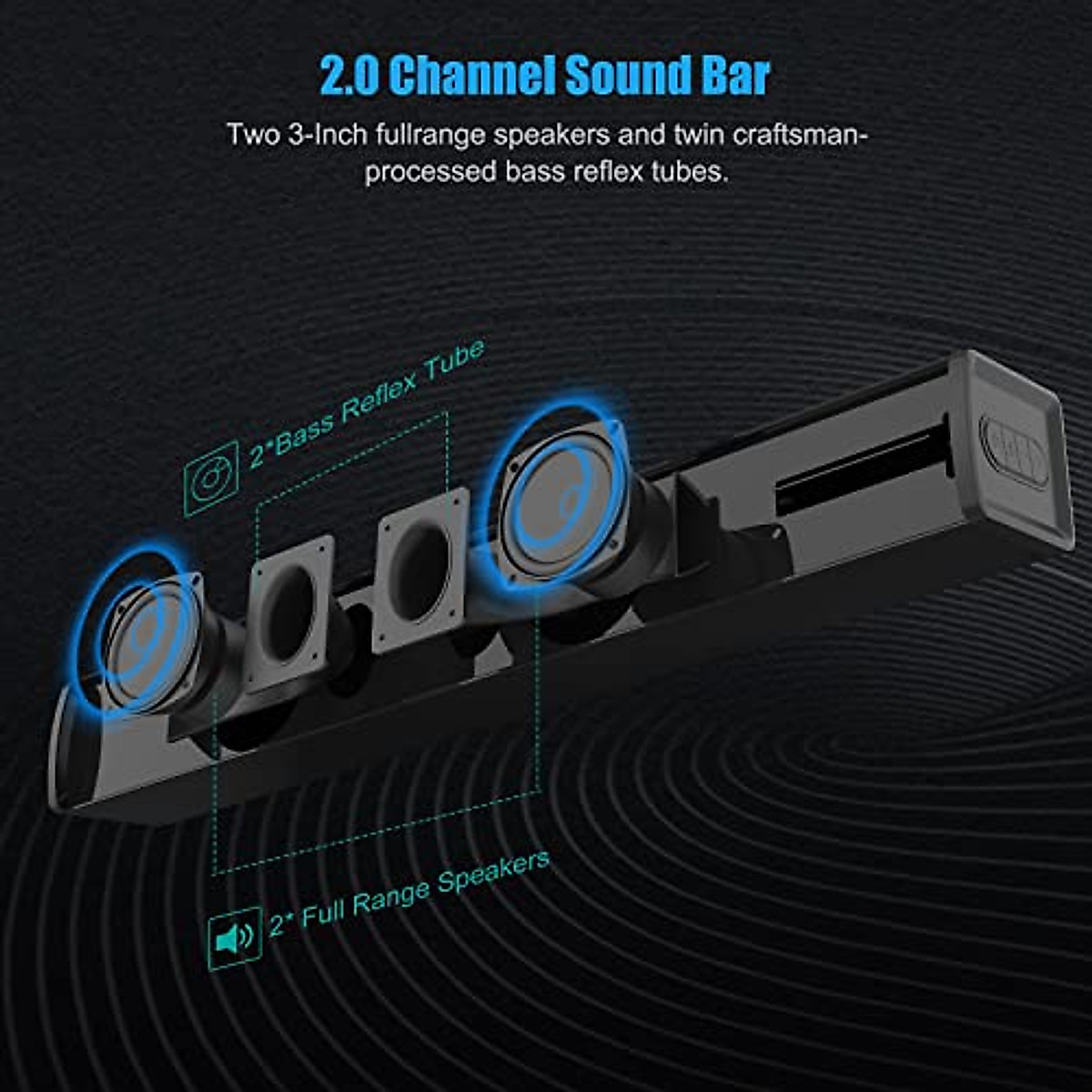 Soundbar Bestisan TV Sound Bar Wired and Wireless Bluetooth 5.0 Speaker, 80W Sound Bar Home Audio System for TV, 24-Inch, Wall Mount, Treble/Bass Adjustable, Optical/Auxiliary USB/Coaxial Cable