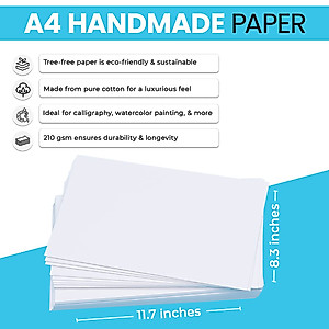 Cotton Handmade Rag Paper - 210GSM/ A4 Size - Pack of 10 Sheets - Perfect for Printing, Art, Watercolor, Sketch - Rough Raw Textured Khadi Made of Pulp & Linen - 8 X 11 inches
