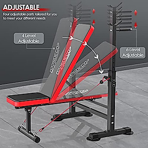 OPPSDECOR 600lbs 6 in 1 Weight Bench Set with Squat Rack Adjustable Workout Bench with Leg Developer Preacher Curl Rack Fitness Strength Training for Home Gym