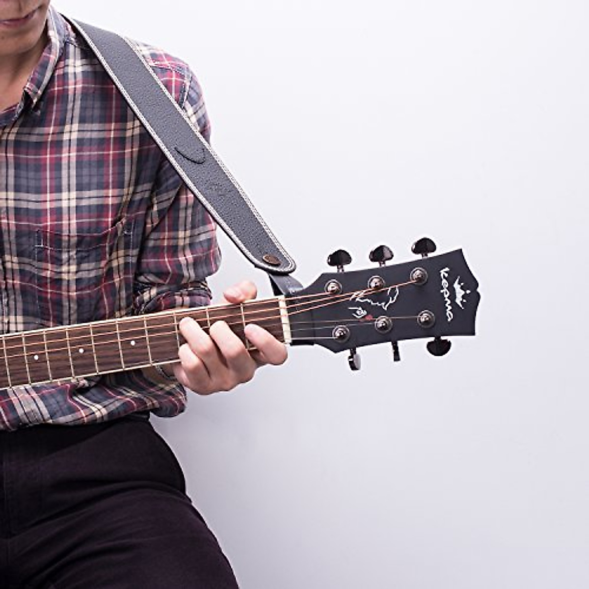 POYOLEE Leather Guitar Neck Strap Button Guitar Headstock Strap Tie, Black/Anti Copper