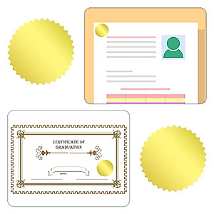 Outus 500 Pieces Certificate Wafer Embossing Seal Stickers Gold Starburst Labels Stickers with Serrated Edge for Envelopes Business, 2 Inch Round Gold