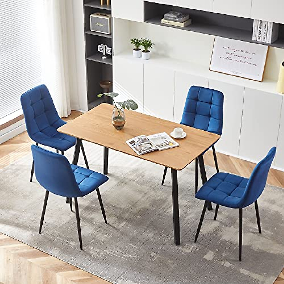 Homedot Upholstered Dining Chair Set of 4,Mid-Century Home Desk Chair Tufted Pattern Design Side Chair Velvet Elegant Kitchen Chair with Sturdy Metal Legs for Home,Office