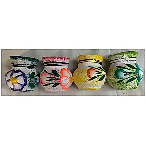 Made In Mexico Hand Painted Pottery Barro Clay Tequila Shots Glasses Set of 4 Assorted - Vaso Tequilero Round