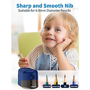 JARLINK Electric Pencil Sharpener, Heavy Duty Pencil Sharpeners for 6-8mm No.2/Colored Pencils, Wall Industrial Pencil Sharpener with Stronger Helical Blade in Classroom/Office/Home (Blue)