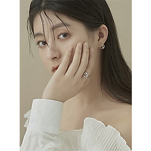 CZ Crescent Moon Star Multi Layered Small Open Rings for Women Girls Shiny Cubic Zirconia Stacking Statement Promise Finger Knuckle Pinky Rings for Wife Girlfriend Anniversary Bff Birthday Xmas