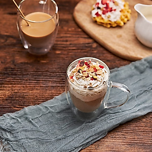 MEWAY 16oz/4 pack Coffee Mugs,Thickened Clear Glass Double Wall Cup with handle for Coffee, Tea, Latte, Cappuccino (16 oz，4)