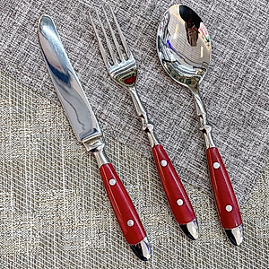 Aimilan 24 Piece Modern Flatware Set for 4, 18/10 Stainless Steel Red Silverware Set, Cutlery Set Include Fork Knife Spoon, Mirror Polished, Dishwasher Safe (24 Pcs Service for 4)