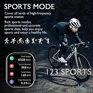 Smart Watch for Men Women 2.01" (Answer/Make Call) Fitness Tracker 100+ Sports Modes, Fitness Tracker with Heart Rate Monitor, Sleep, Blood Oxygen Smart Watches for iPhone Android Samsung(Grey)