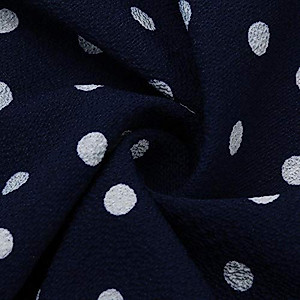 XIMIN Women's Fashion Casual Short Sleeve V-Neck Low Cut Printed Polka Dot Dress Beach Maxi Dress (Navy, Size:M)