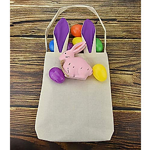 Easter Bunny Bags, Easter Bunny Baskets Rabbit Ears Design Jute Cloth Tote Bags for Kids Eggs Hunting, Candy and Gifts Carry Bucket at Easter Party (6 Pack)