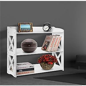 YCICI Cici Bookcase by Natural Wood, 3 Tier Bookshelf, Small Book Shelves Freestanding Display Storage Shelves. Open Bookshelf for Bedroom, Living Room and Office (White, 3 Tier)