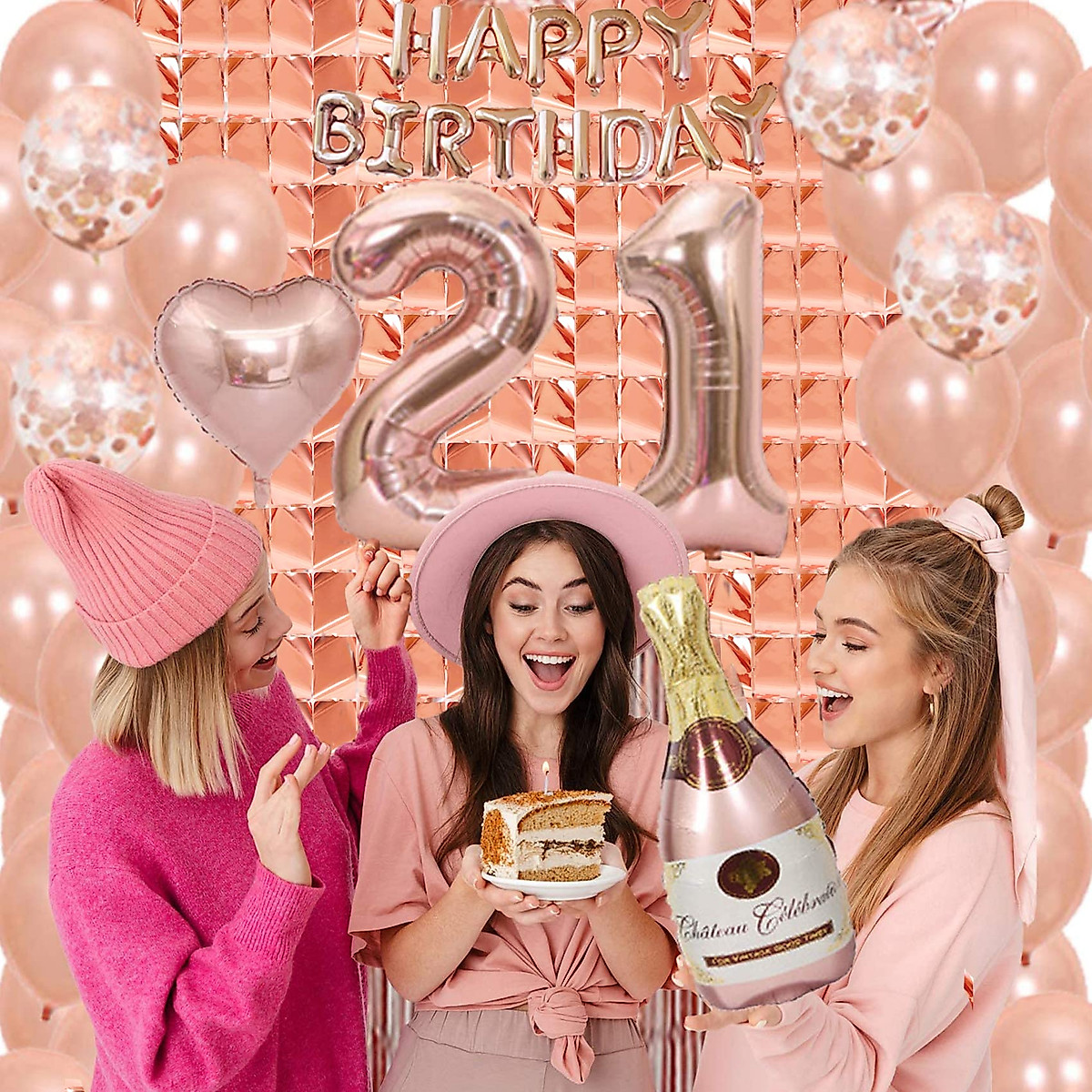 2 Packs 3.3x6.6 Feet Foil Fringe Curtains, UNIIDECO Metallic Rose Gold Birthday Square Sequin Tinsel Photobooth Photo Backdrop, Bridal Wedding Engagement Bachelorette Party Decorations Streamers