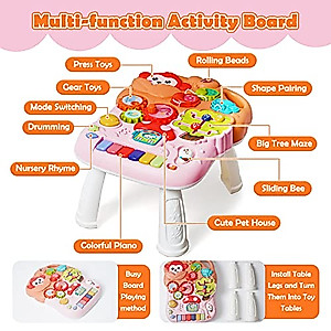 3 in1 Sit-to-Stand Learning Walker, Baby Push Walker with Musical Play Table Early Education Activity Center Orange