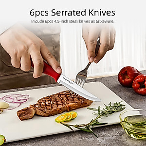 Knife Set, Emojoy 15 Piece Kitchen Knife Set with Block Wooden, German Stainless Steel Sharp Chef Knife Set with Sharpener, Dishwasher Safe and Rust Proof (kitchen knife set red)