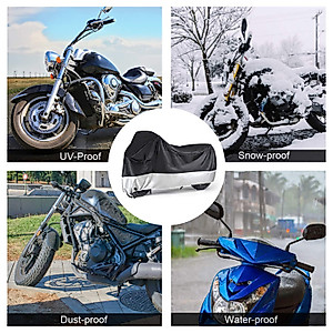 Motorcycle Cover, Ohuhu All Season Waterproof Snowproof Motorbike Covers with Lock Holes, Fits up to 108" Motors Bikes Scooters for Honda, Yamaha, Suzuki, Harley, Kawasaki(XX Large), Black-Silver