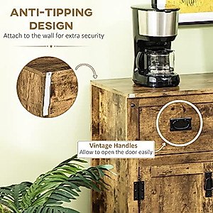 HOMCOM Industrial Sideboard Buffet Cabinet, Kitchen Cabinet with Five Drawers, Two Door Cabinets, Adjustable Shelf Coffee Bar Cabinet, Brown