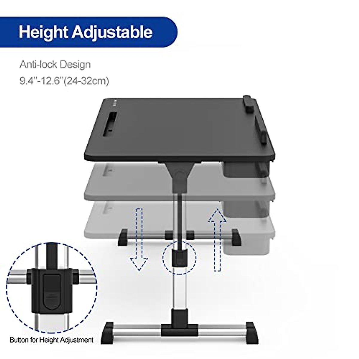 Besign LT06 Pro Adjustable Latop Table [Large Size], Portable Standing Bed Desk, Foldable Sofa Breakfast Tray, Notebook Computer Stand for Reading and Writing, Black