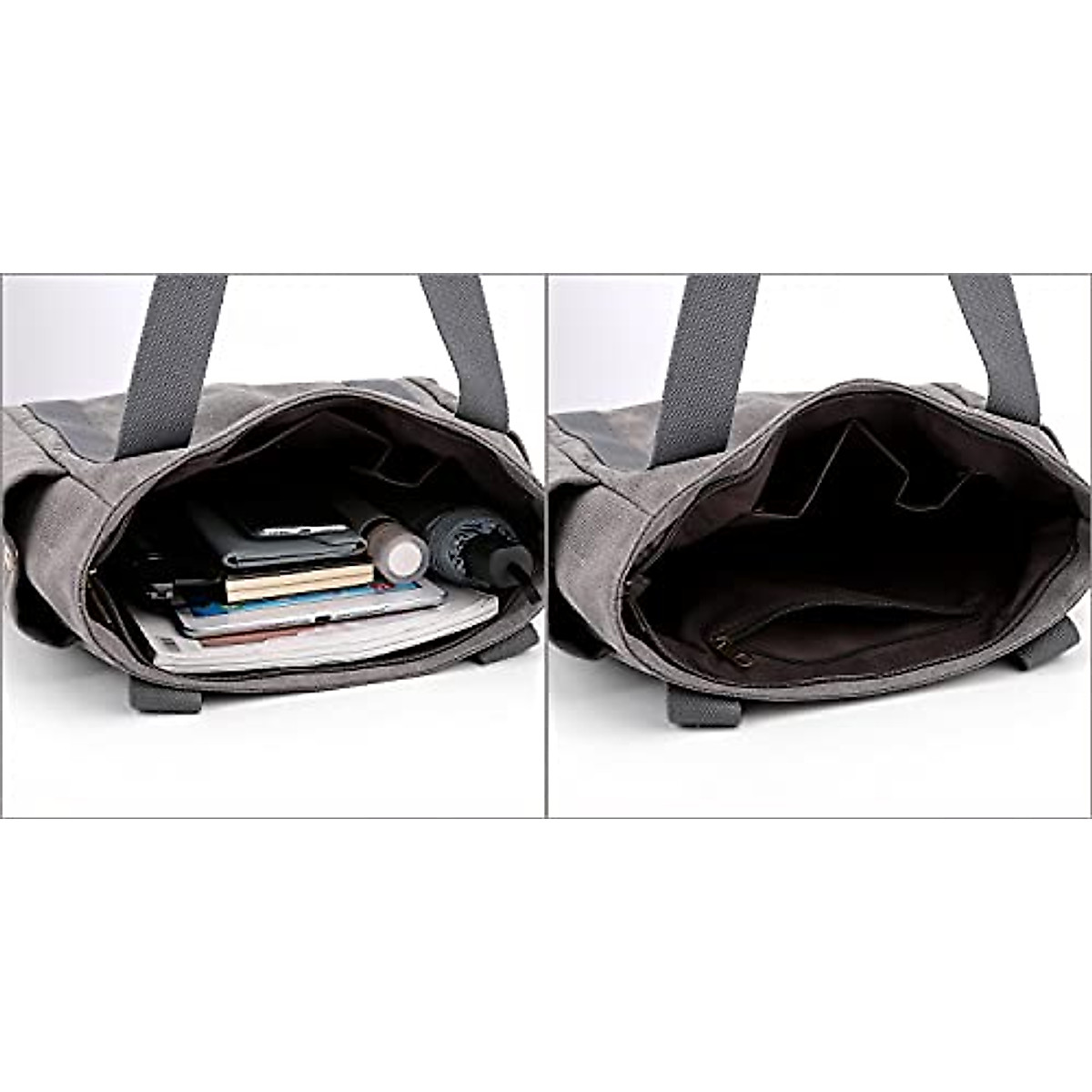 Women's Canvas Tote Handbags Multi-pocket Retro Casual Shoulder Bag Top Handle Satchel Tote Purse Gray