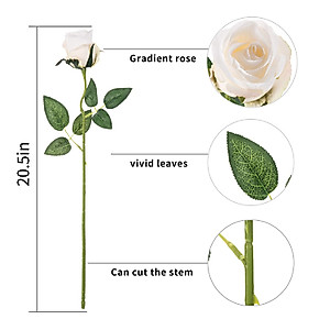 Flojery 10pcs Artificial Rose Flowers Long Stem Fake Silk Roses for DIY Wedding Bouquet Table Centerpiece Home Decor (White)