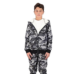 TONY HAWK Boys Hoodie and Jogger Set | Fleece Sherpa Lined Hooded Sweatshirt and Sweatpants for kids (Black Camo, 7)