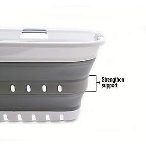 SAMMART 42L (11 gallon) Collapsible Plastic Laundry Basket - Foldable Pop Up Storage Container/Organizer - Portable Washing Tub - Space Saving Hamper/Basket (1, White/Grey)