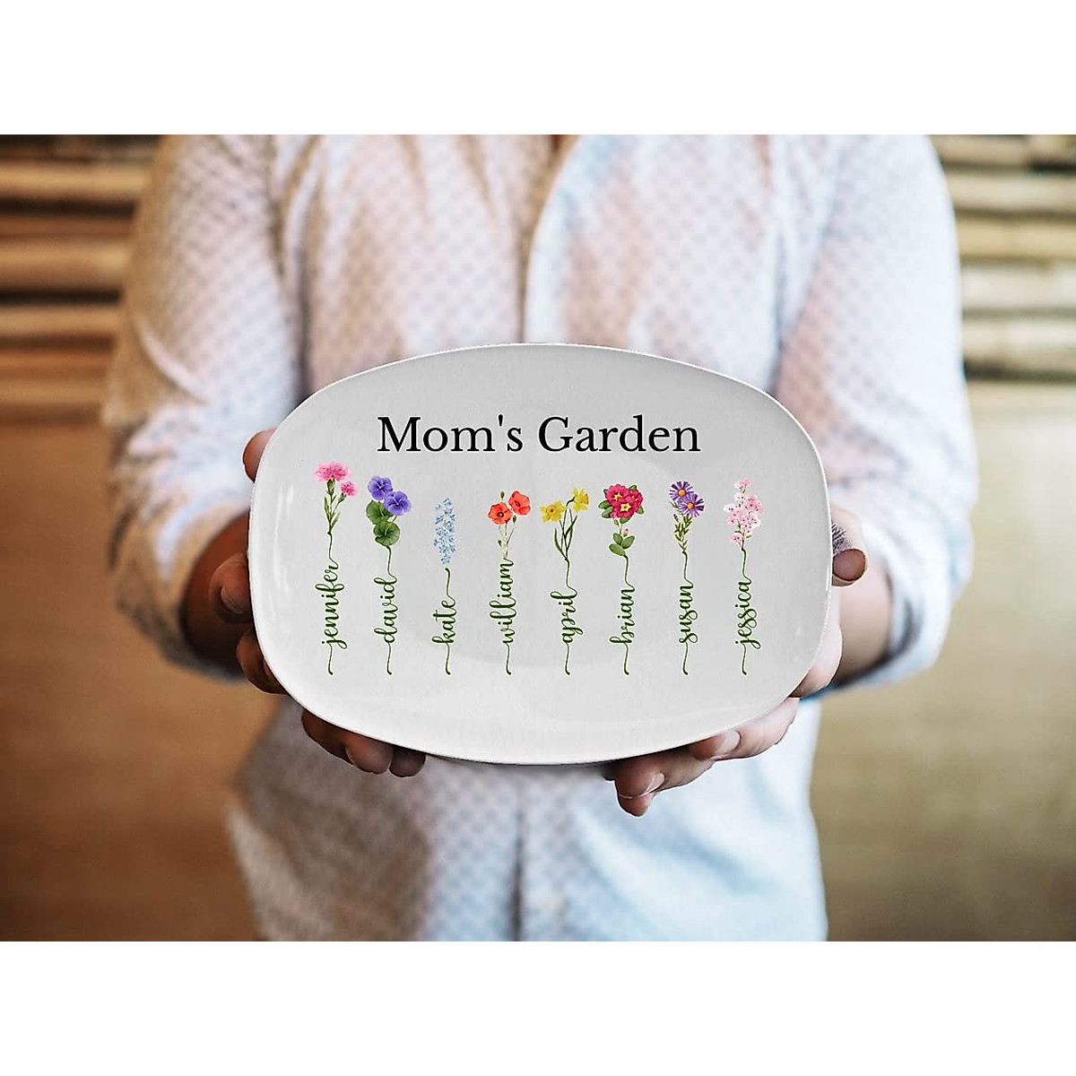 Custom Mom's Garden Personalized Gift for Mom Gift Mothers Day Birthday Present From kids Custom Birth Flower Platter Custom Platter Name Platter Serving Trays Serving Plates for Fish Dish Steak