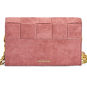 Like Dreams Women's Gold Chain Link Padded Fashion Hailey Woven Suede Crossbody Handbag (Mauve)