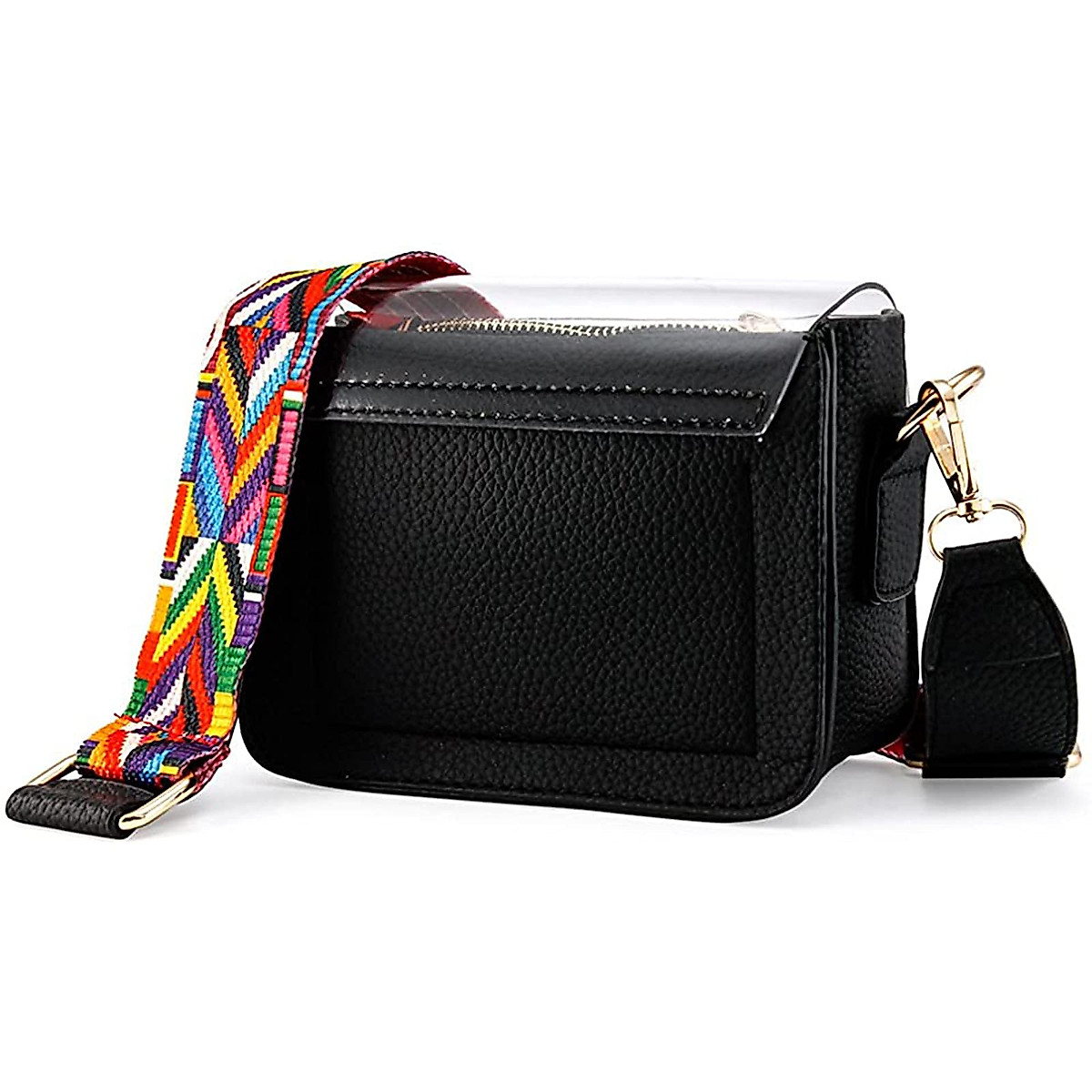 mothgel Women Mini Transparent PVC Plastic Crossbody Summer Durable Shoulder Bag (Black)