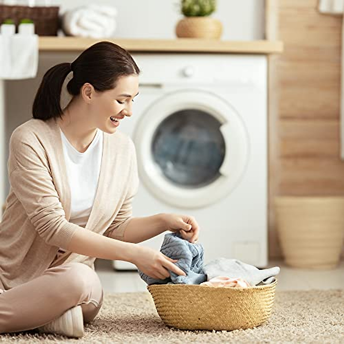 GAIAMADE Set of 2 Woven Seagrass Basket with Handles and Liner for Plant Pot, Belly Basket, Storage Basket, Wicker Baskets, Basket for Plant Baskets Indoor, Natural Seagrass Basket, Size ML