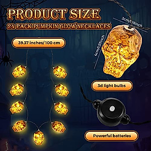 Woanger 24 Pack Halloween LED Lantern Necklace Bulk, 39 Inch Light Up Halloween Lantern Necklace, Halloween Party Favors Supplies, Halloween Accessories for Kids Adults(Skull)