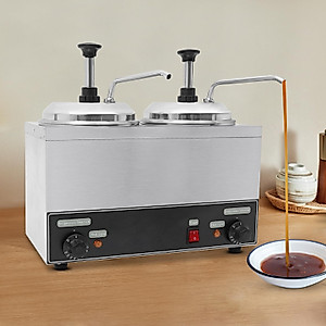 Gworobie 700W Electric Cheese Dispenser with Pump, 4.23 Qt Commercial Hot Fudge Warmer Sauce Dispenser Machine, 32-230℉ Temp Adjustable Cheese Nacho Sauce Warmer, for Hot Fudge Cheese Caramel