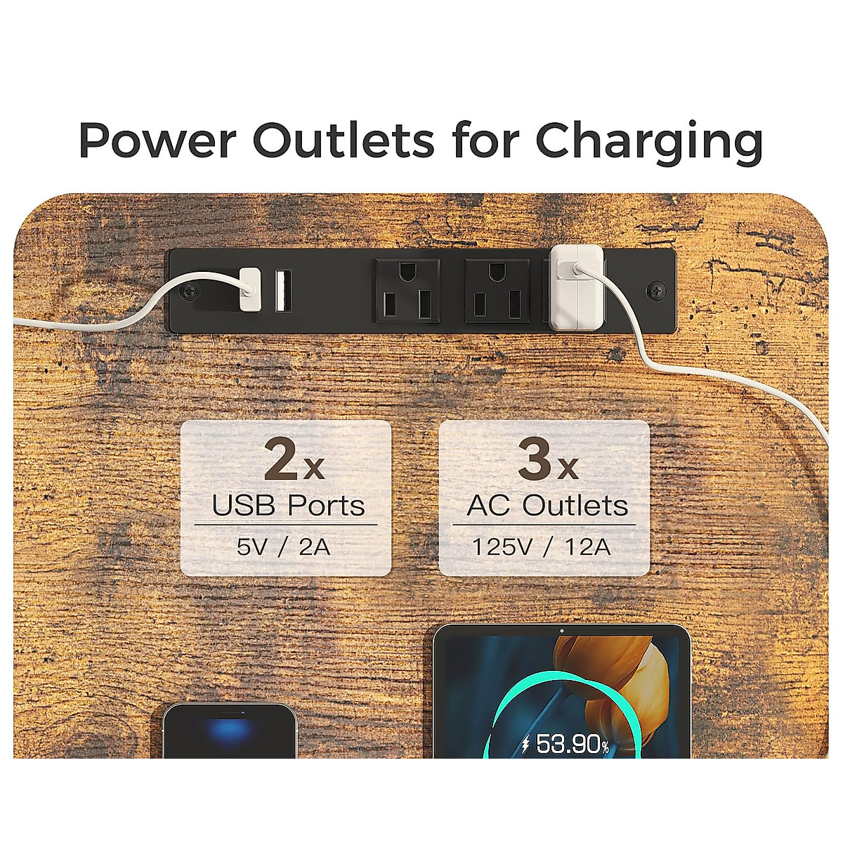 Casaottima 40 inch Computer Desk, Modern Simple Style Desk for Home Office, Study Student Writing Desk with Charging Station Outlets Built in, Rustic