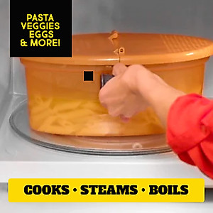 Pasta N More Microwave Cooker with Strainer, All in 1 Microwave Pasta Cooker, Microwave Rice Cooker and Microwave Egg Cooker for Quick Cooking, Nonstick, Dishwasher Safe