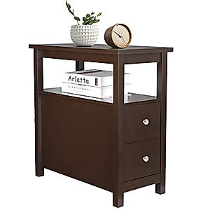 ZENY Narrow End Table Side Table with Drawer and Open Shelf Sofa Table for Living Room Bedroom, Small Table for Bedside, Espresso
