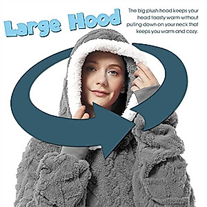 DEZANBO 3D Sherpa Wearable Blanket for Women Men Oversized Blanket Hoodie,Fluffy Sweatshirt,Ultra Soft Comfortable Warm,Oversized Pocket,One Size Fits All,Grey