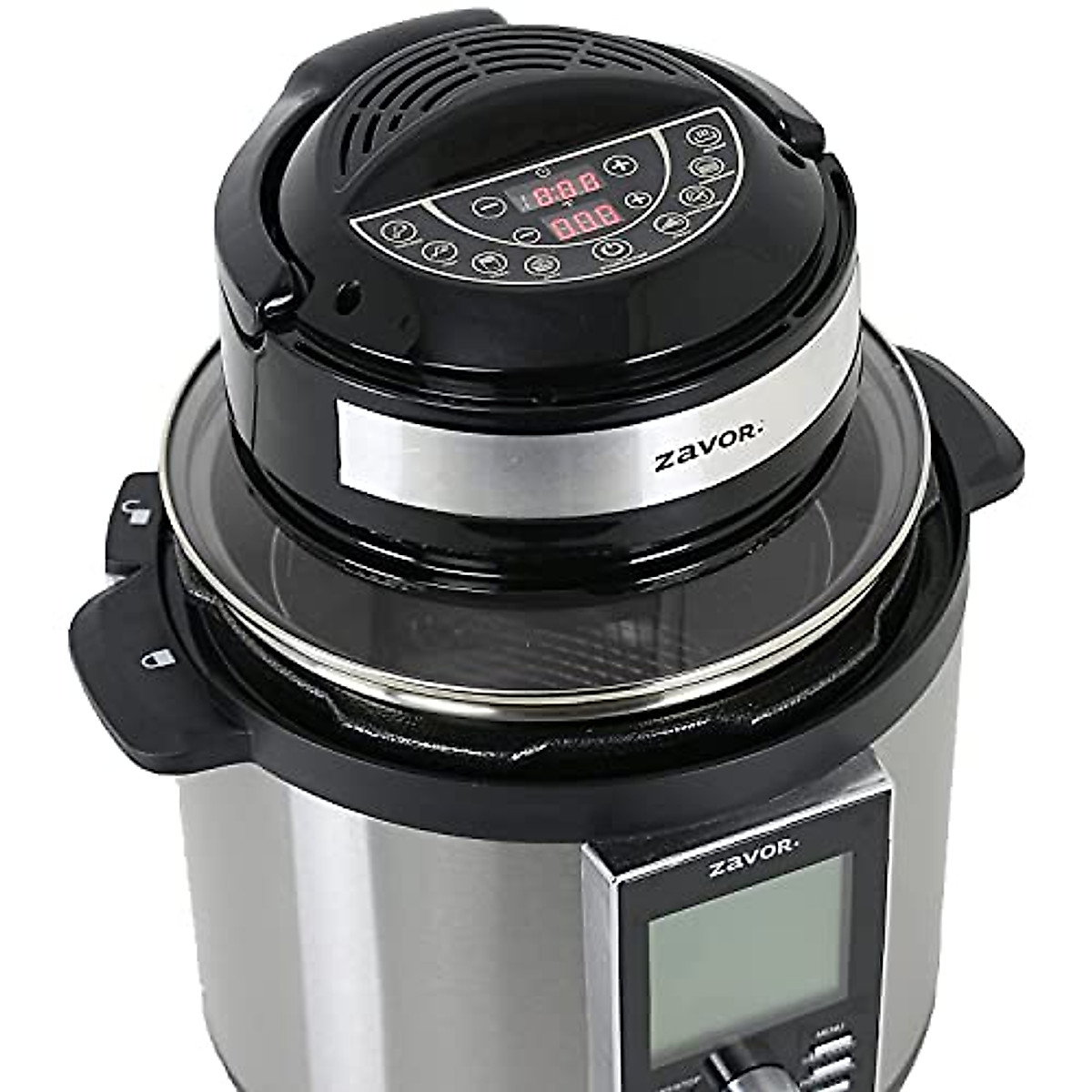 Zavor 8 in 1 Air Fryer Lid for 6Qt & 8Qt Stovetop Pressure Cookers, Multicookers, Instant & Stock Pots | with Accessories: Stainless Steel Frying Basket, Silicone Mat, Cooking Tongs & Recipe eBook