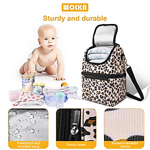 Breastmilk Cooler Bag - Cooler Bag for Nursing Moms Multi-Function, Insulated Baby Bottle Cooler Tote Bag with Double Compartments - Fits 6 Baby Bottles Up to 9 Ounce - Beige Leopard