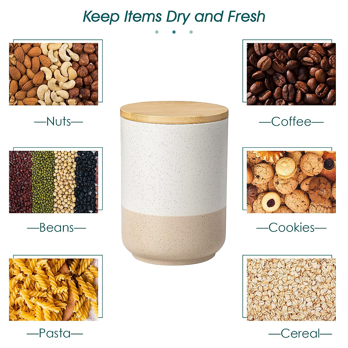 vancasso Sabine Canister Sets for Kitchen Counter, Ceramic Food Storage Jars with Airtight Wood Lids, Large Kitchen Canisters for Coffee, Sugar, Tea, Flour, Spice (Set of 3)