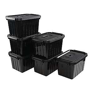 Buyitt 6 Packs Black Storage Bins with Lids, 6 QT Plastic Storage Containers