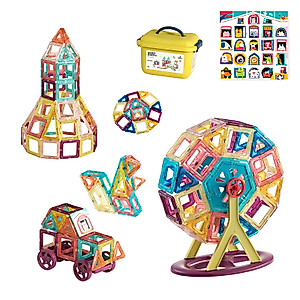 bc babycare 113PCS Magnetic Tile Building Blocks Set for Kids 36M+ with Storage Box，Preschool Educational Magnetic Building Toys Gift Set for Boys and Girls Aged 3+