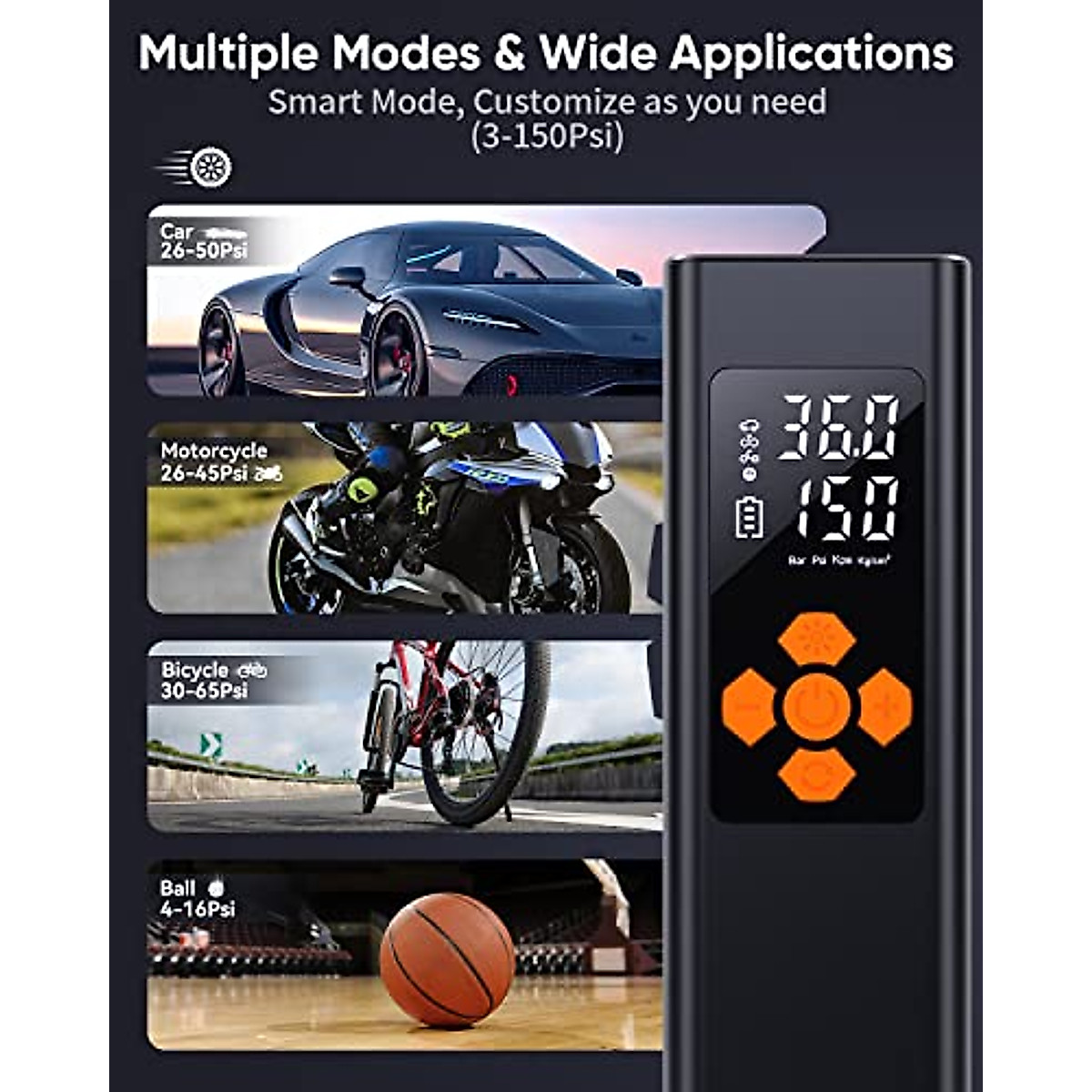 Pumteck Tire Inflator Portable Air Compressor: 150PSI Tire Pump with Dual Power Included 7800mAh Battery & 12v DC Adapter - Electric Wheel Pump with LED Digital Display for Car Motorcycle Bike Ball