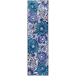 Fashriend Phyllis Runner Rug-2'6''×9' Modern Machine Washable Floral Rug Boho Non Slip Large Area Rug Pad Floor Carpet for Living Room Dining Laundry Bedroom Bathroom Kitchen Classroom Office-Purple