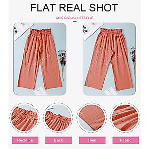 Dokotoo Womens Ladies Casual Loose Linen Blend Straight Leg Drawstring Tie Elastic High Waisted Work Solid Wide Legs Pants for Women with Pockets Orange XL