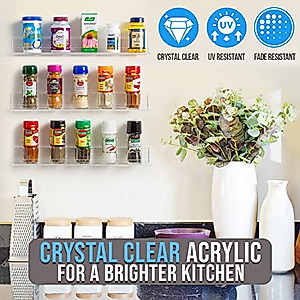 Pretty Display Spice Rack Wall Mount Crystal Clear Acrylic Spice Rack Organizer [3 Pack] Strong & Secure Shelf Design with Front & Ends -Easy to Install- 15” Customizable Wall Mounted Spice Shelves